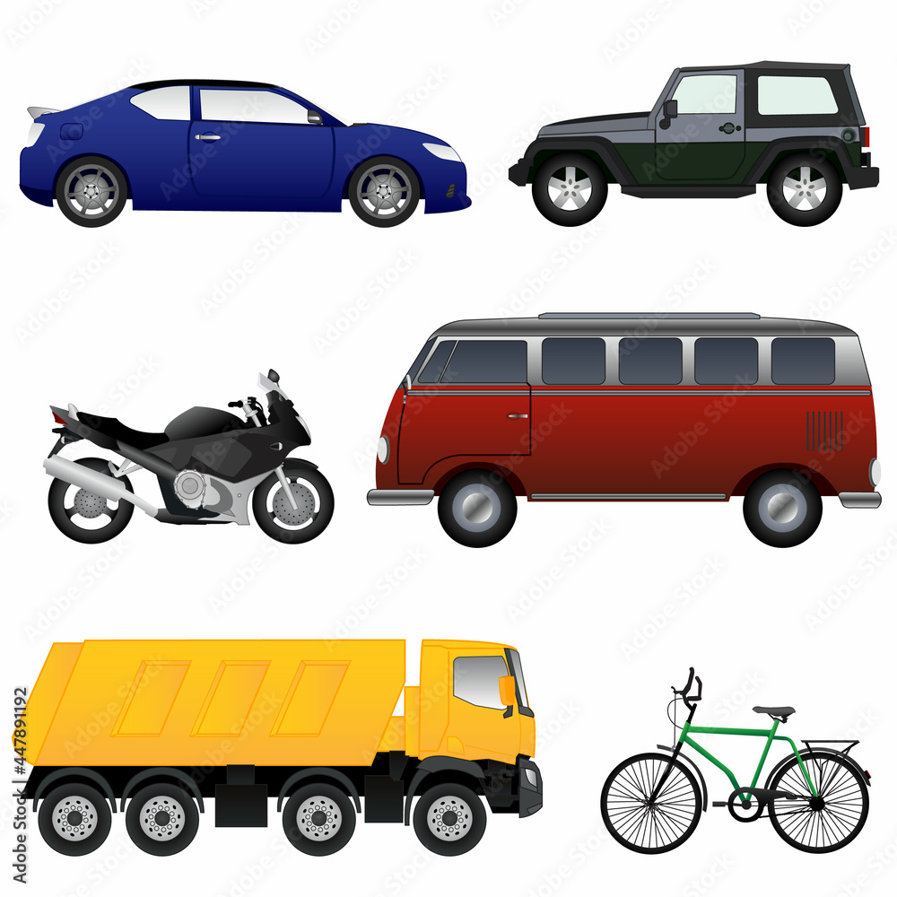 vector set of vehicles for 2d games graphics or explainer videos ...