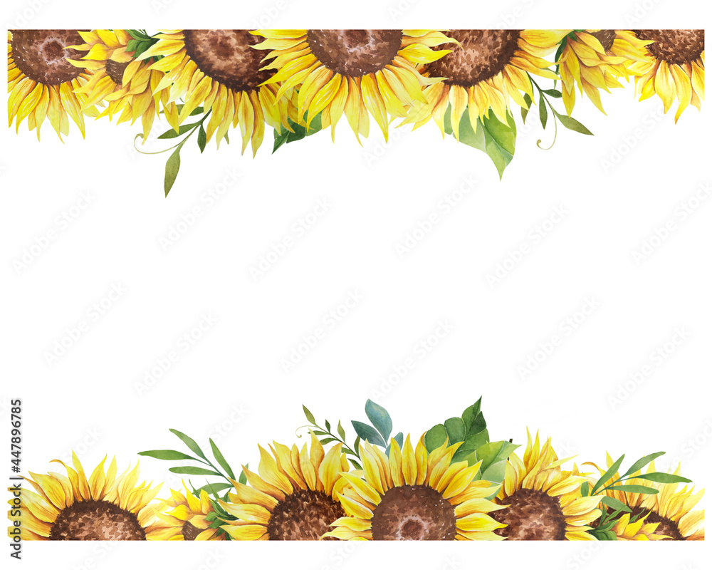 Watercolor Sunflower Frame. Sunflower Border. Floral Frame with ...