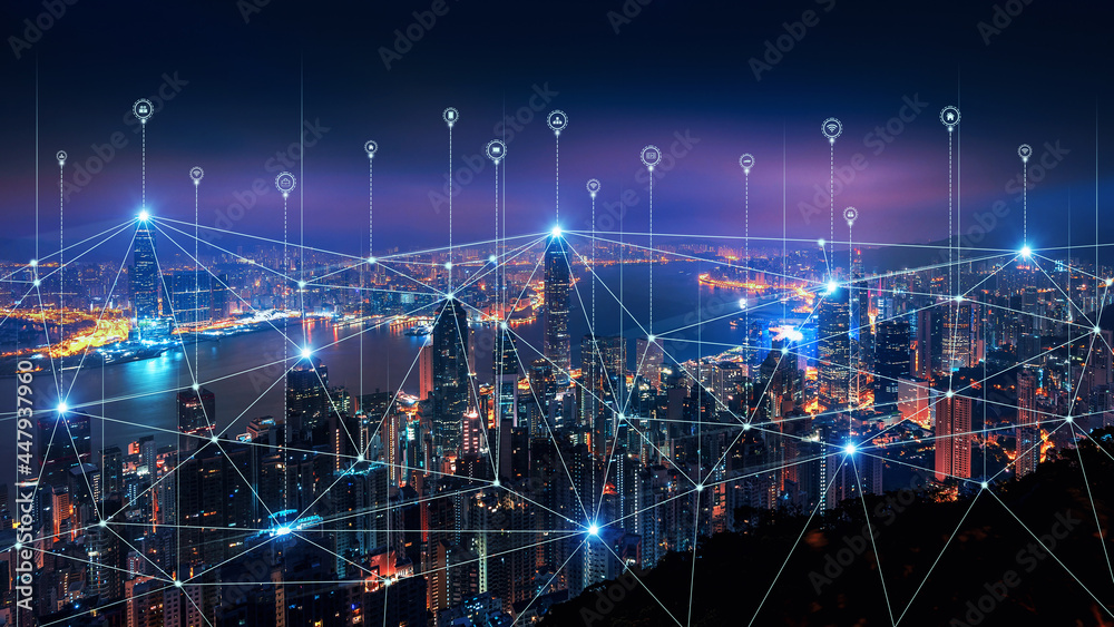 Smart connection network system, smart city network concept, 5G ...