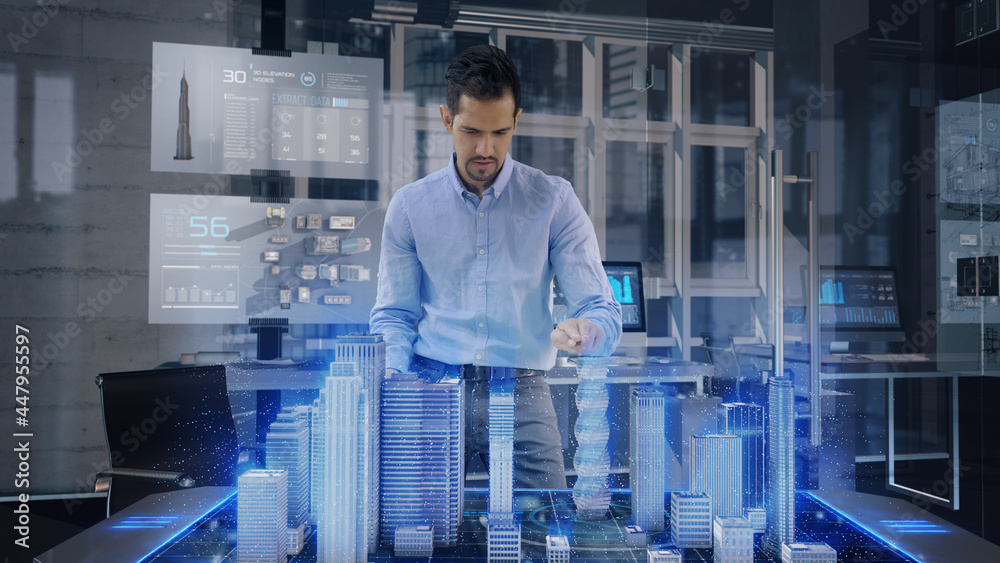 Professional Architect works with Holographic Augmented Reality 3D City ...