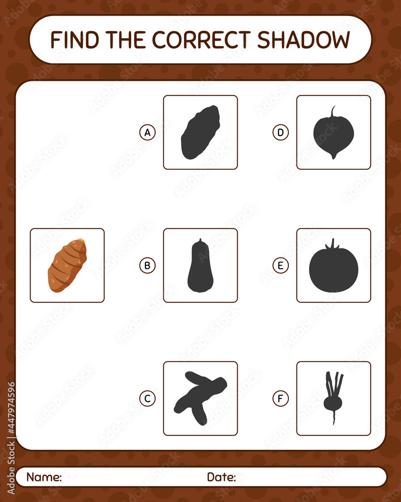 Find the correct shadows game with taro root. worksheet for preschool ...