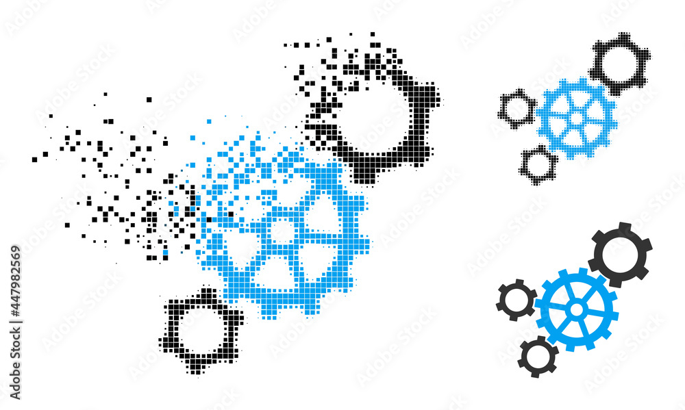 Disintegrating dot mechanism pictogram with wind effect, and halftone ...