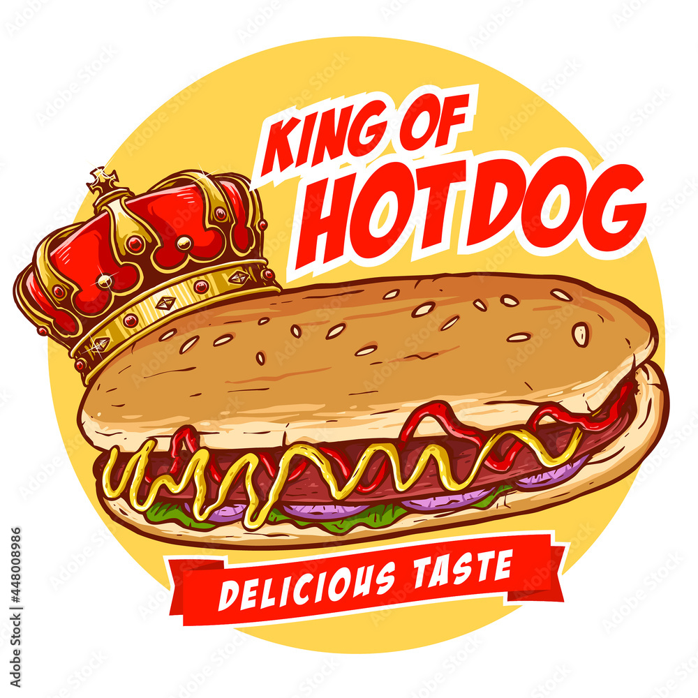 vector of hot dog with crown for junk food street food culinary logo ...