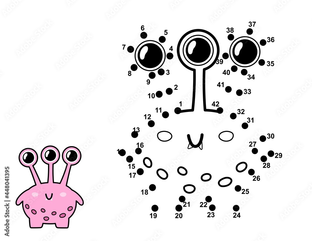 Connect the dots and draw a cute alien character. Join the numbers ...