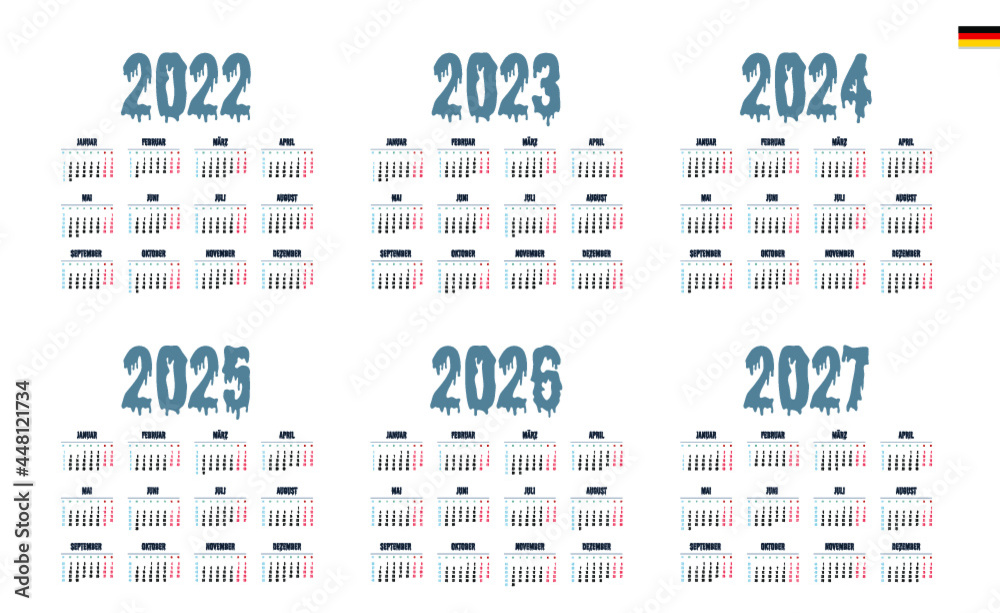 German Calendar for 2022, 2023, 2024, 2025, 2026, 2027. Week starts on ...