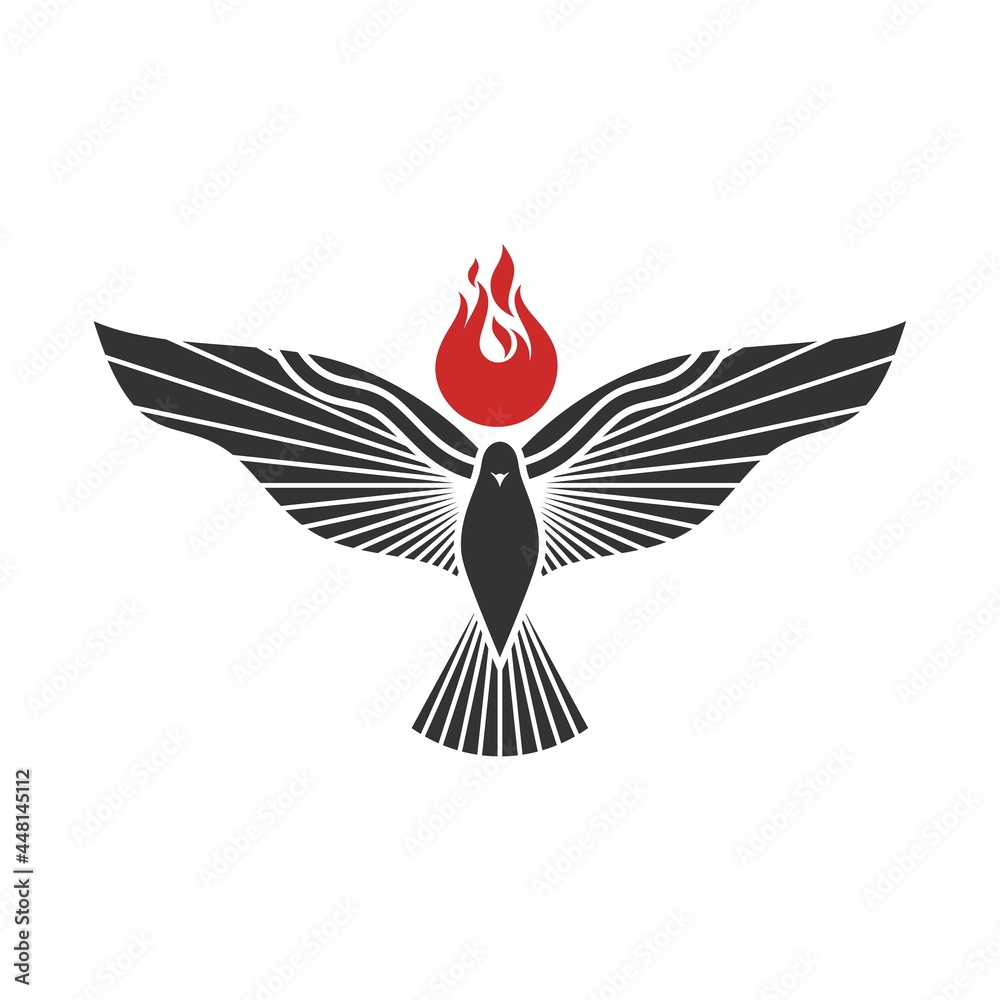 Christian illustration. Church logo. The dove and the flame are symbols ...