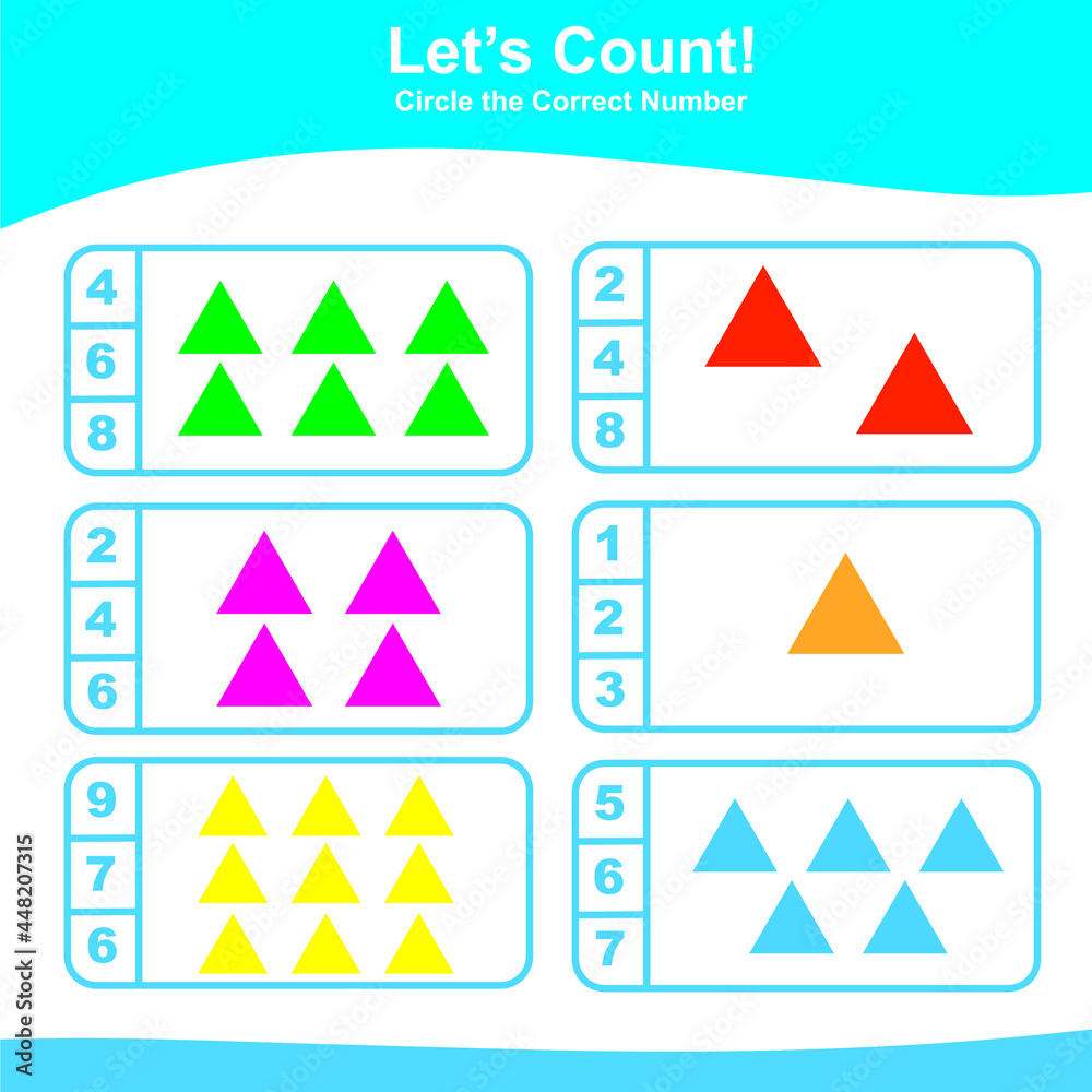 Count and Match Game for Kids. Geometric shapes Game. Math Worksheet ...