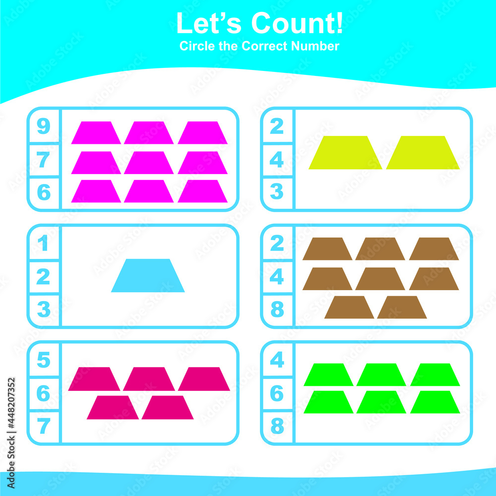 Count and Match Game for Kids. Geometric shapes Game. Math Worksheet ...