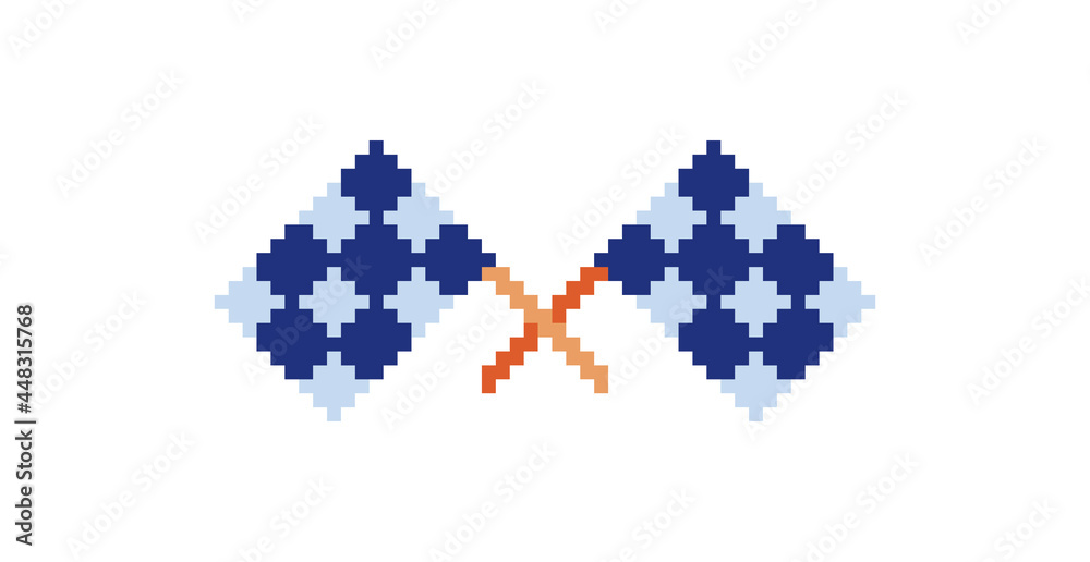 Two crossed checkered flags. Pixel art icon. Auto Moto racing. Game ...