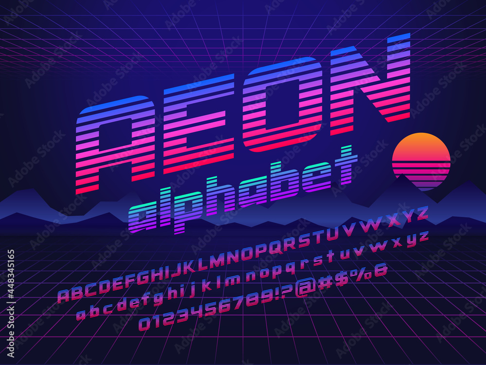 Retro futurism sci-fi alphabet design with uppercase, lowercase ...