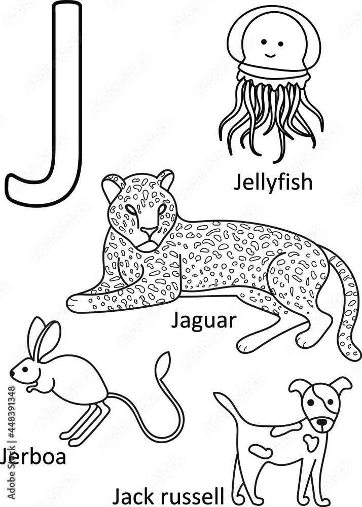 J animals names, Alphabet coloring for kids, Alphabet animals coloring ...