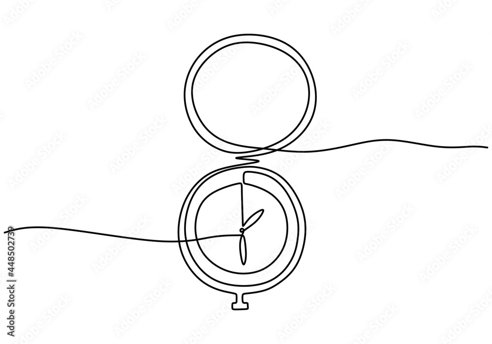 One continuous line drawing of compass with needle for direction hand ...