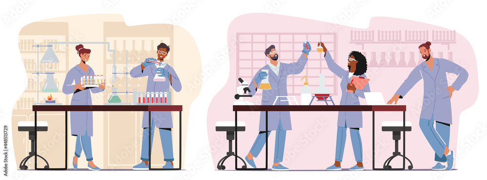 Chemistry Science Research and Development. Scientists Characters in ...