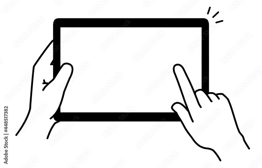 タブレットを操作する手 白黒 イラスト素材 스톡 일러스트레이션 | Adobe Stock