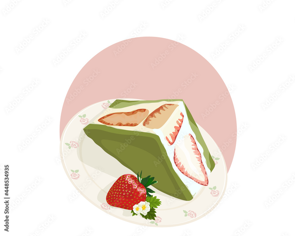 Isolated matcha strawberry sandwich cream cake on white background ...