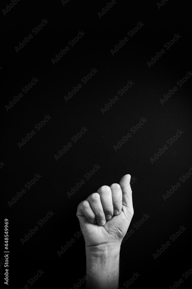 Foto de Stock B&W image of hand demonstrating ASL sign language letter ...