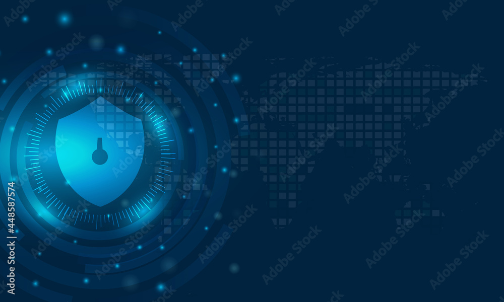 cyber security background with world map.Padlock protection data ...