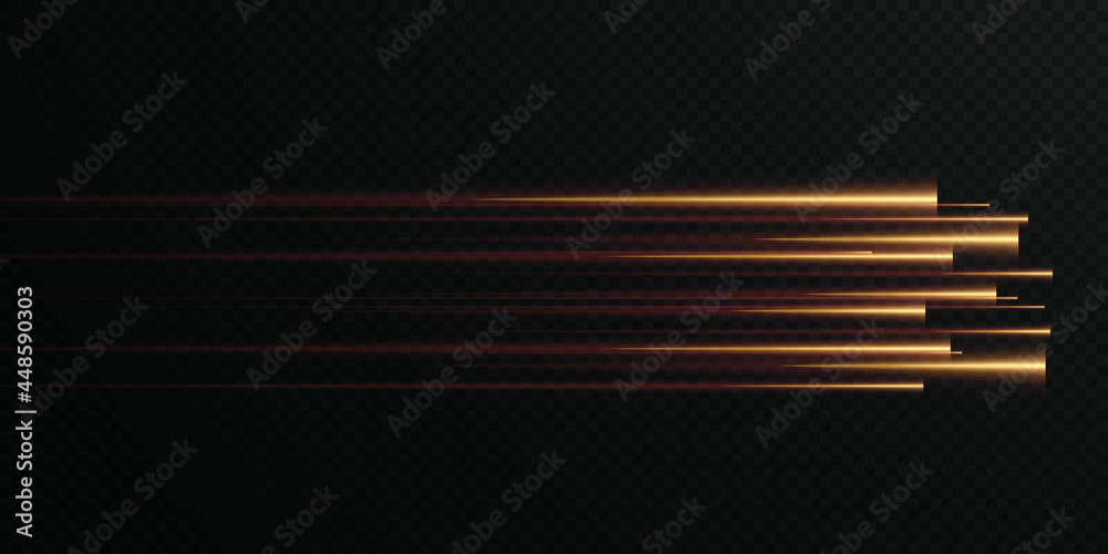 Collection of gold speed lines isolated. Gold light, electric light ...