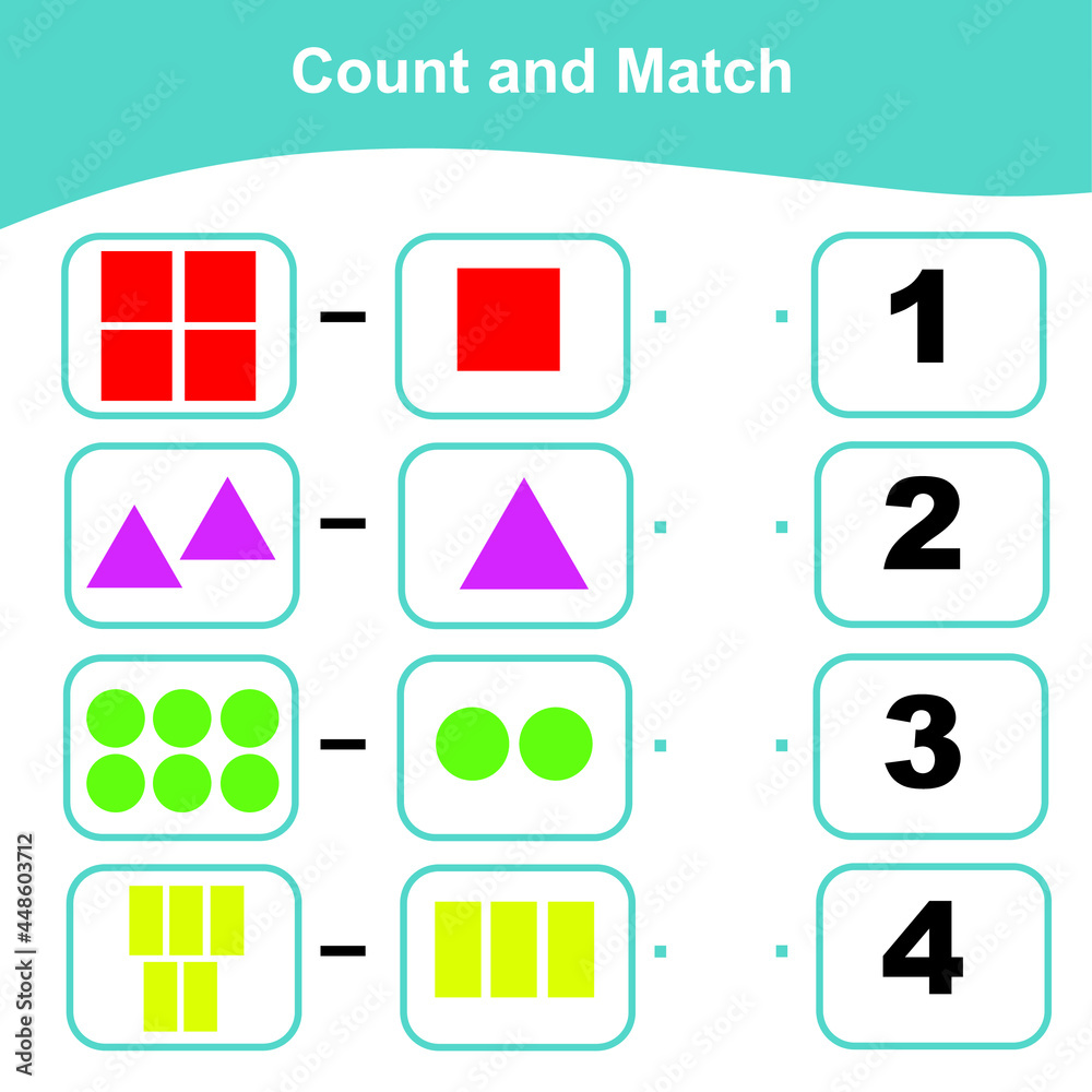 Counting and Matching Game for Preschool Children. Math Worksheet for ...
