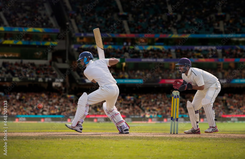 Cricketer batsman ready to hit a shot during a match on the pitch Stock ...