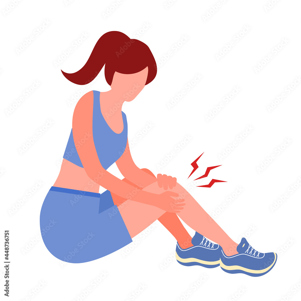 Leg pain concept vector illustration on white background. Sport woman ...