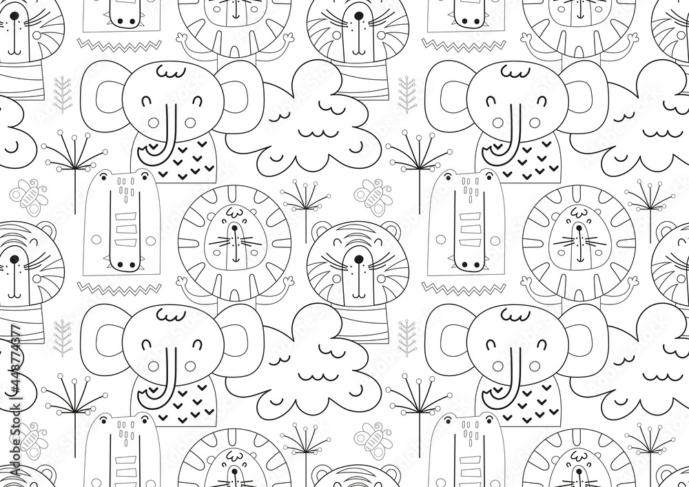Animals coloring page seamless pattern. Safari animals – crocodile ...