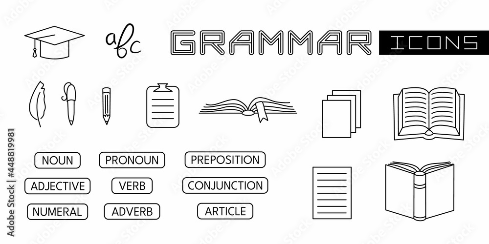 A set of linear isolated elements for Grammar. Books, writing materials ...