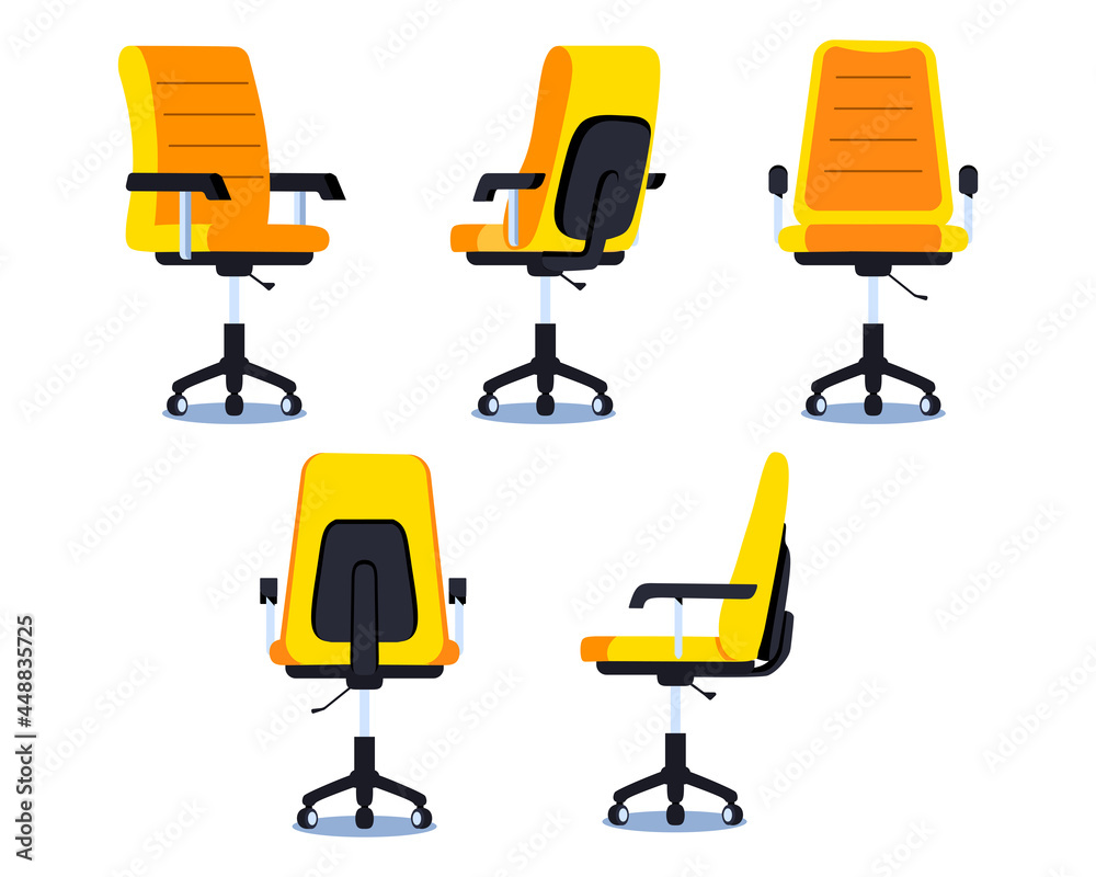Office chair in front, side and back angles. Armchair set in various ...