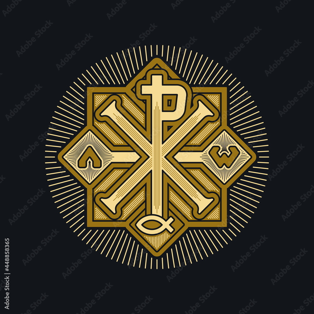 Christian illustration. Monogram of Jesus Christ - Chrismon. The ...