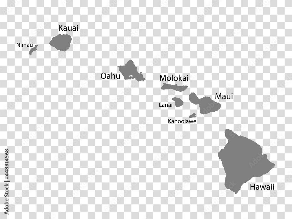 Image vectorielle Stock Blank map Hawaii in gray. Every Island map is ...