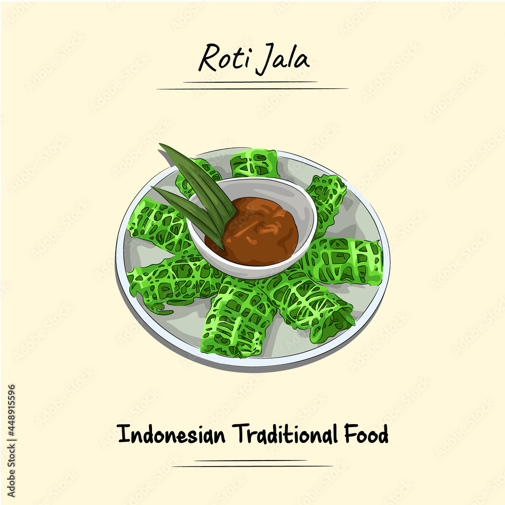 Roti Jala Illustration Sketch And Vector Style, Traditional Food From ...