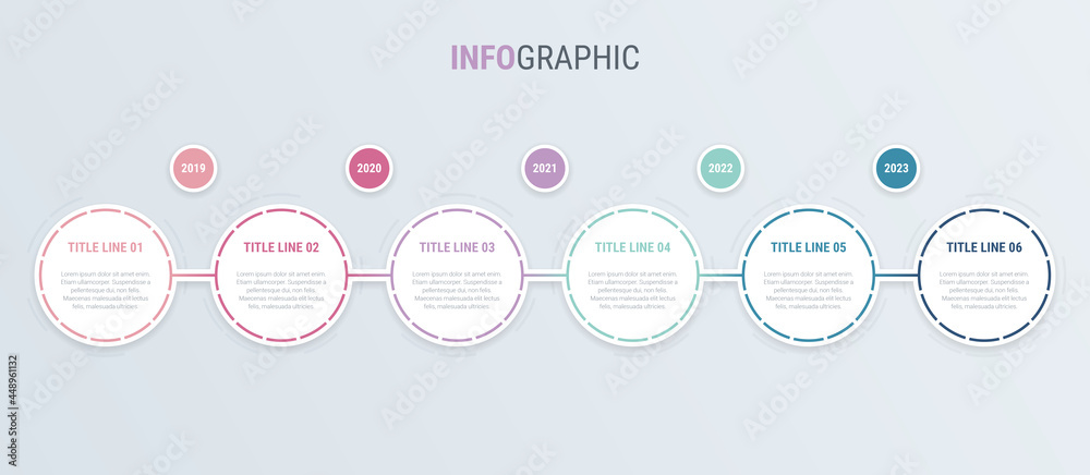 Infographic template. 6 steps rounded design with beautiful vintage ...