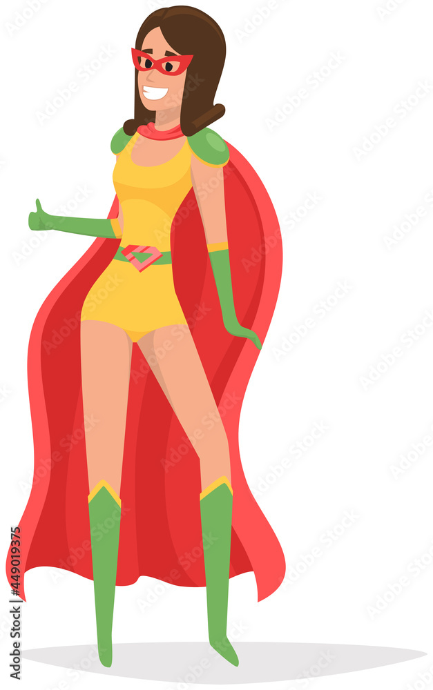 Superwoman smiling, waving hand and has superpowers. Cartoon character ...