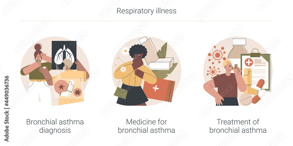Respiratory illness abstract concept vector illustration set. Bronchial ...