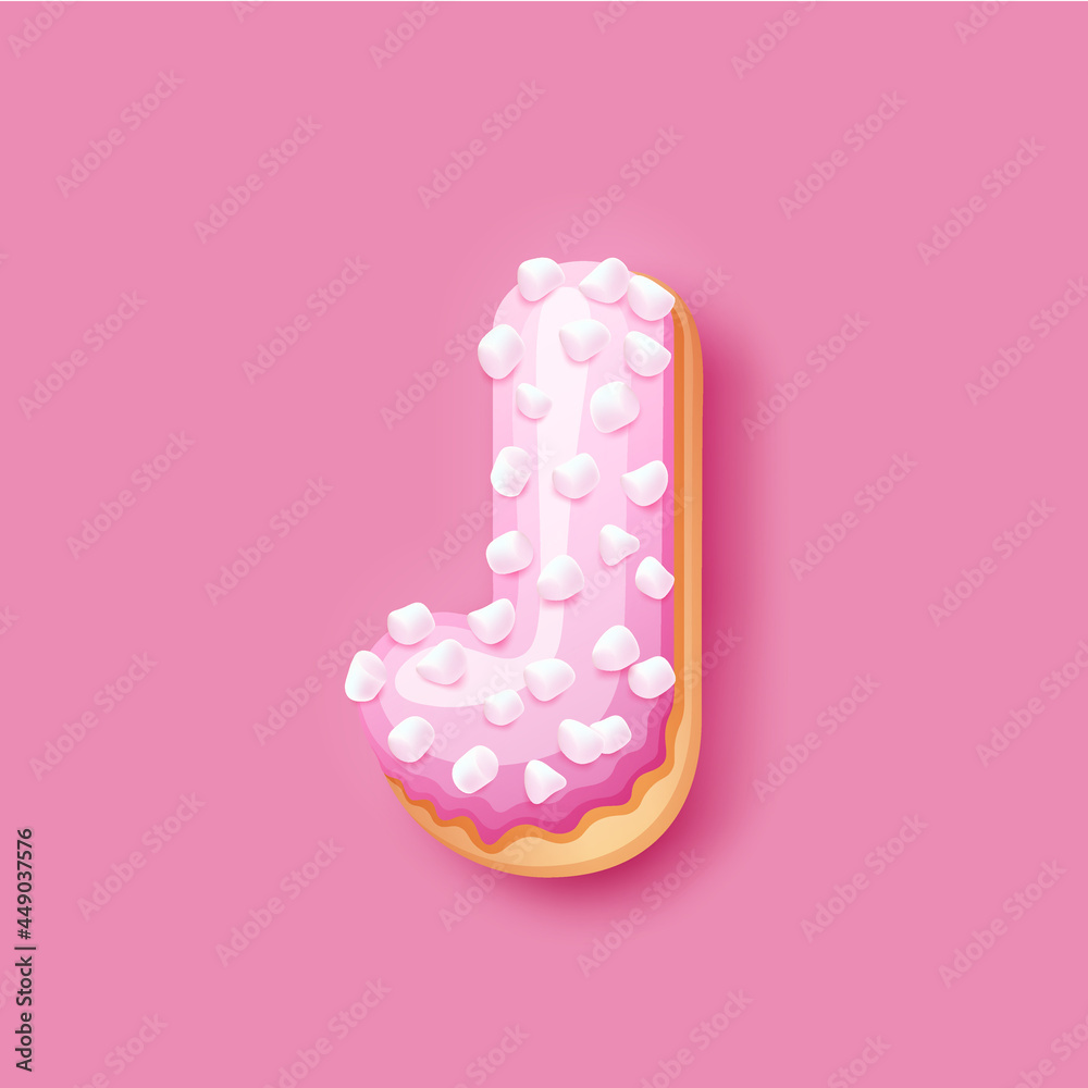 Donut icing pink upper latters - J Font of donuts. Bakery sweet ...