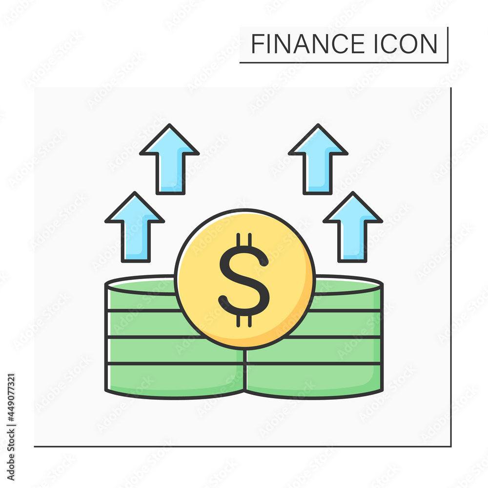 Income increase color icon. Money growth and profit with dollar ...