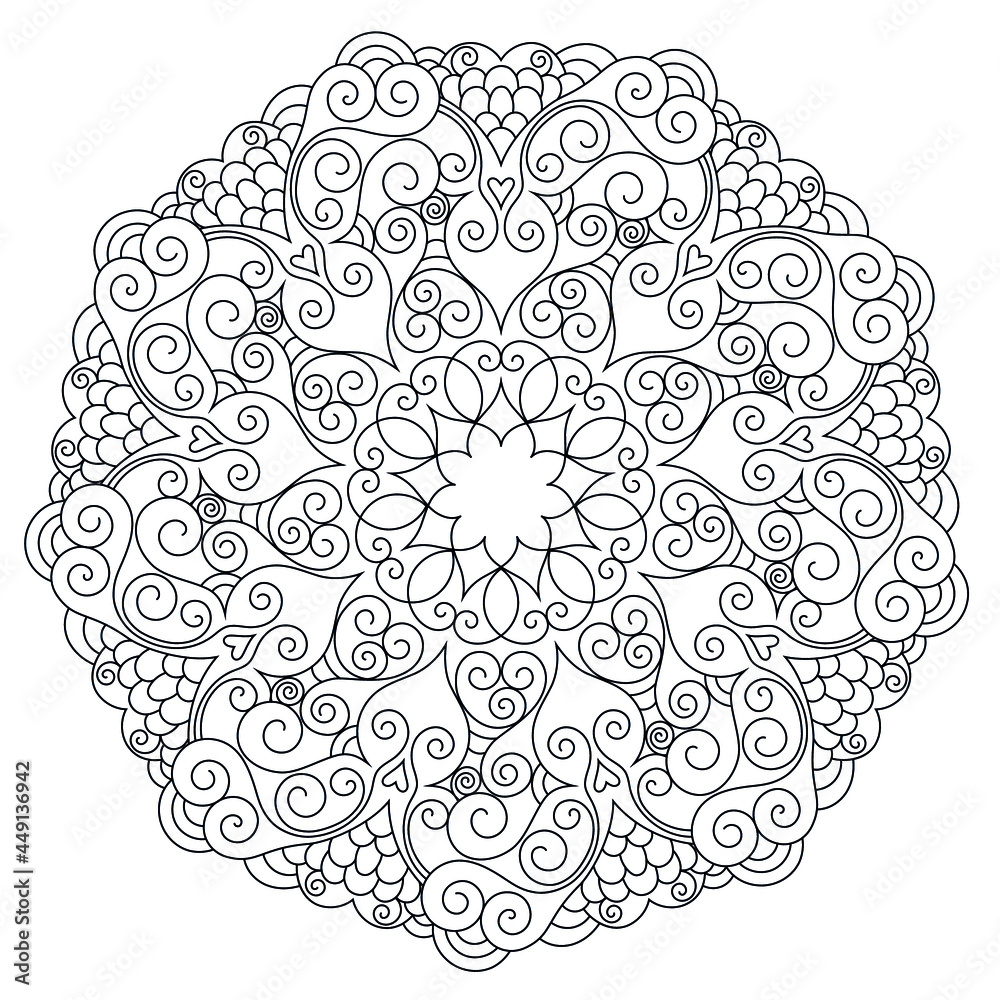 Zentangle mandala coloring book page. Zendoodle line art black and ...