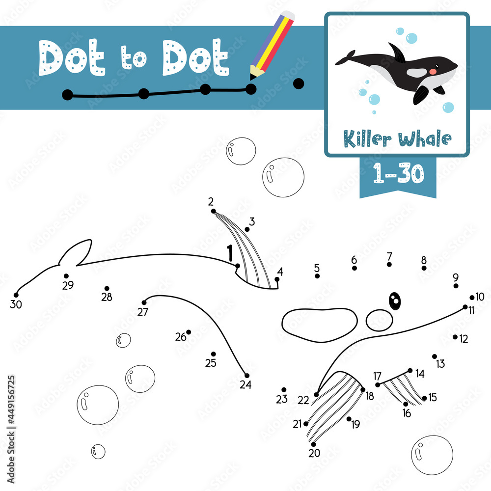 Dot to dot educational game and Coloring book Killer whale animal ...