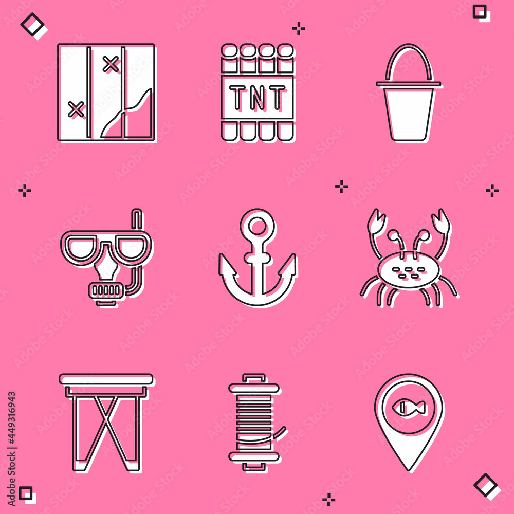 Set Folded map, Detonate dynamite bomb stick, Fishing bucket, Diving ...