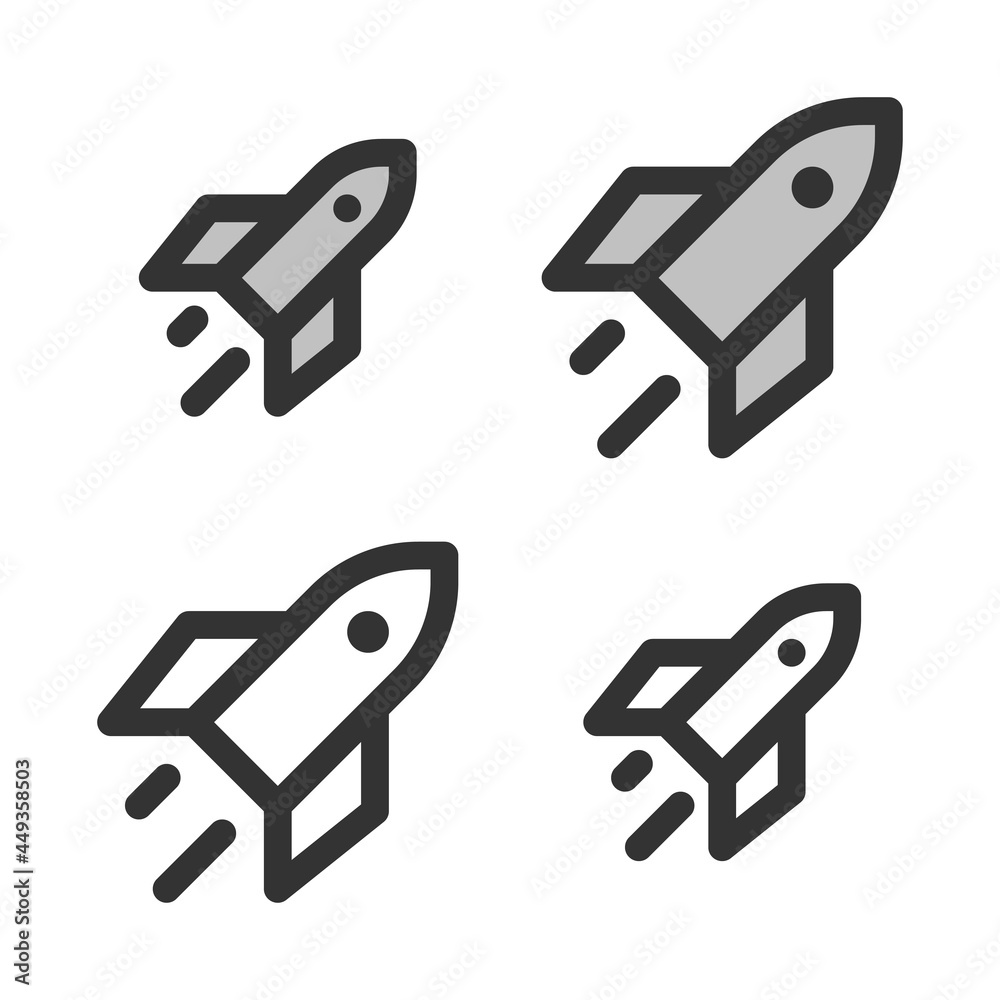 Vektor Pixel-perfect linear icon of space rocket built on two base ...