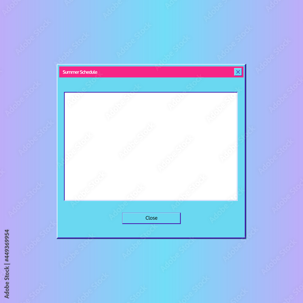 Old computer window. System message alert, neon window with icon and ...
