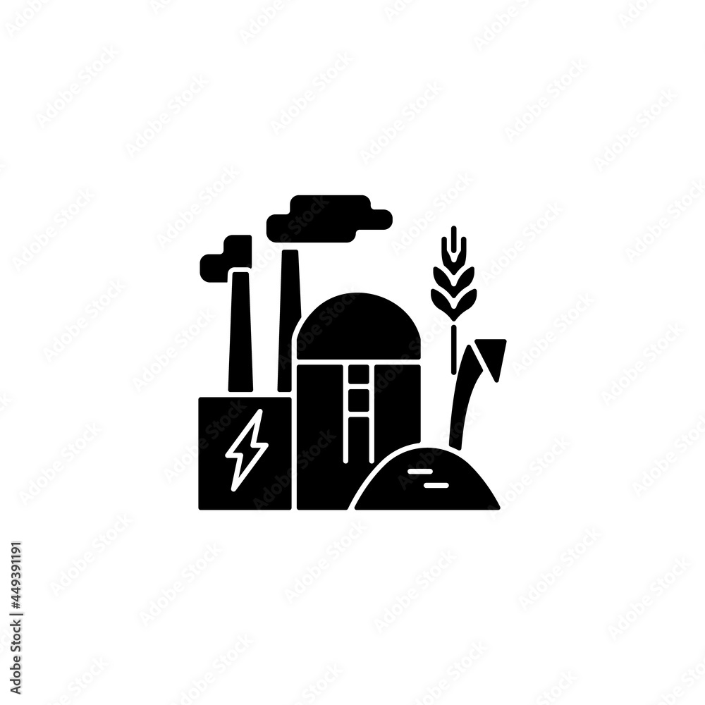 Production of biomass energy black glyph icon. Alternative energy made ...