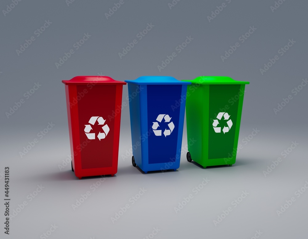 Stock-Illustration „ZAFACONES PARA RECICLAJE, RENDER 3D“ | Adobe Stock
