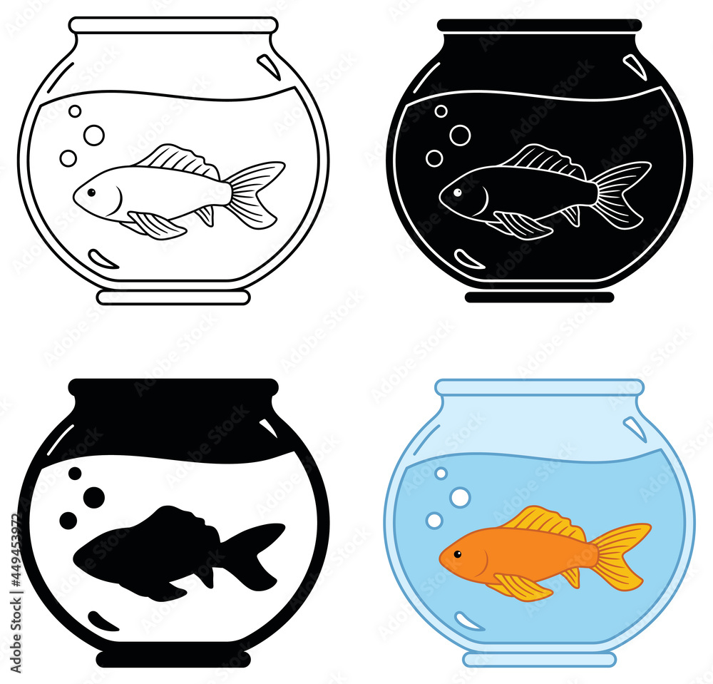 Pet Fish Swimming in a Fishbowl Clipart Set Stock Vector | Adobe Stock