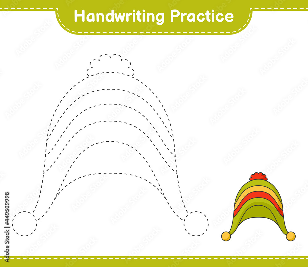 Handwriting practice. Tracing lines of Hat. Educational children game ...