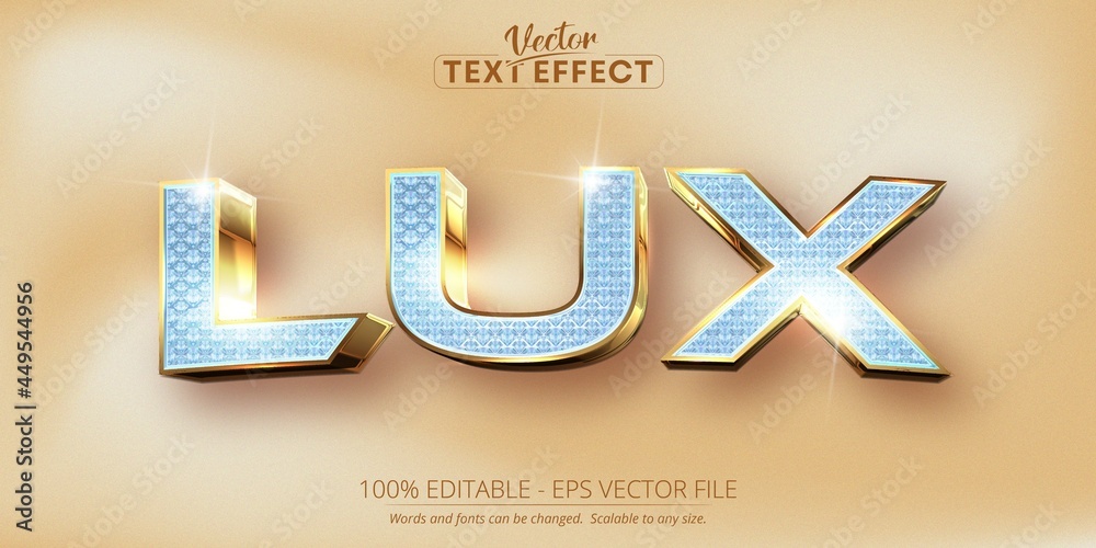 Lux text, shiny diamond textured and shiny gold style editable text ...