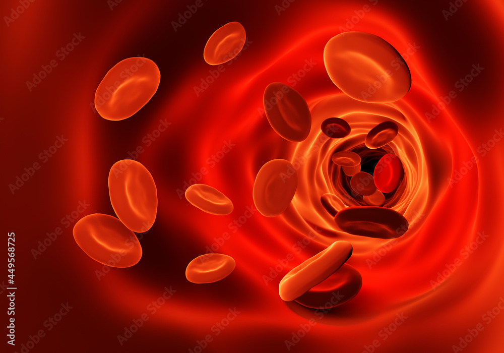 Red blood cells 3d rendering. Medical hematology background with macro ...