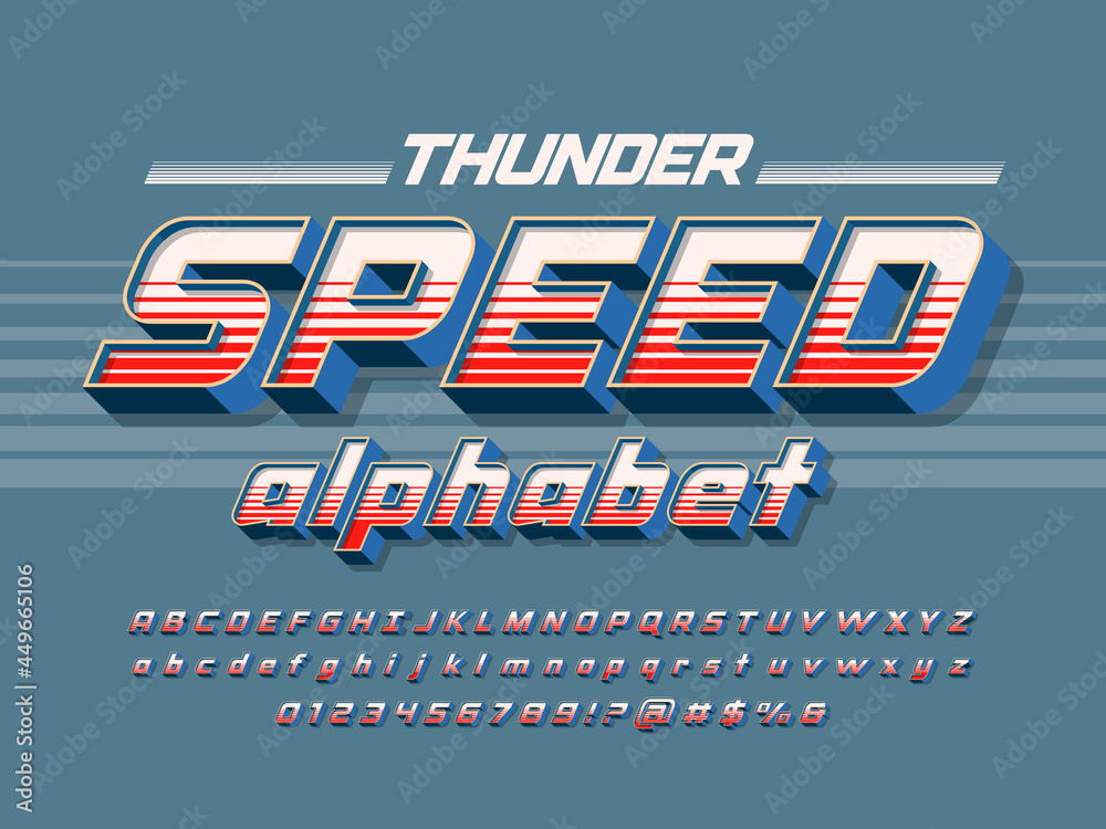 vintage sport racing styled alphabet design with uppercase, lowercase ...