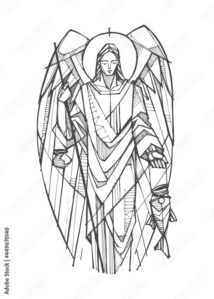 Saint Raphael Archangel digital illustration Stock Vector | Adobe Stock