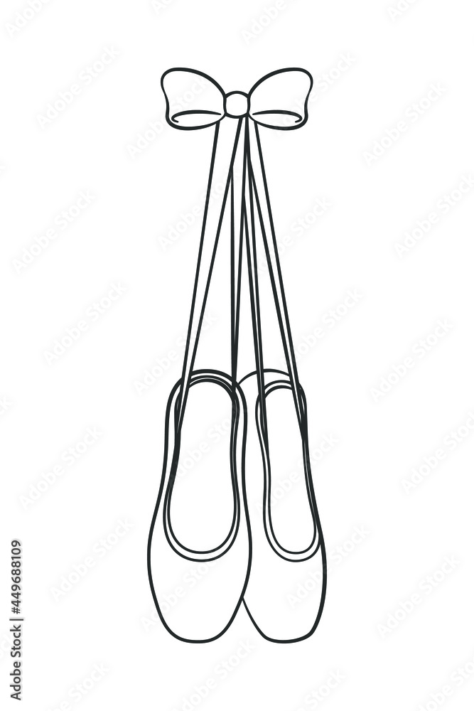 Hanging Pointe shoes clipart, ballet shoes tied up with a bow outline ...